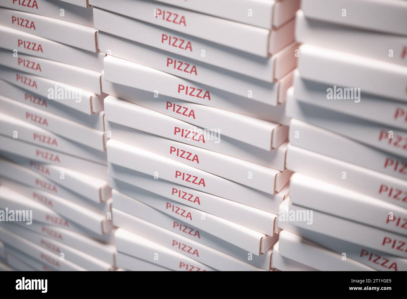 A huge pile of cardboard pizza boxes. Stack of disposable white pizza ...