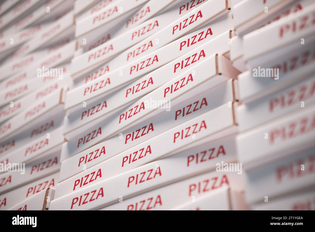 A huge pile of cardboard pizza boxes. Stack of disposable white pizza ...
