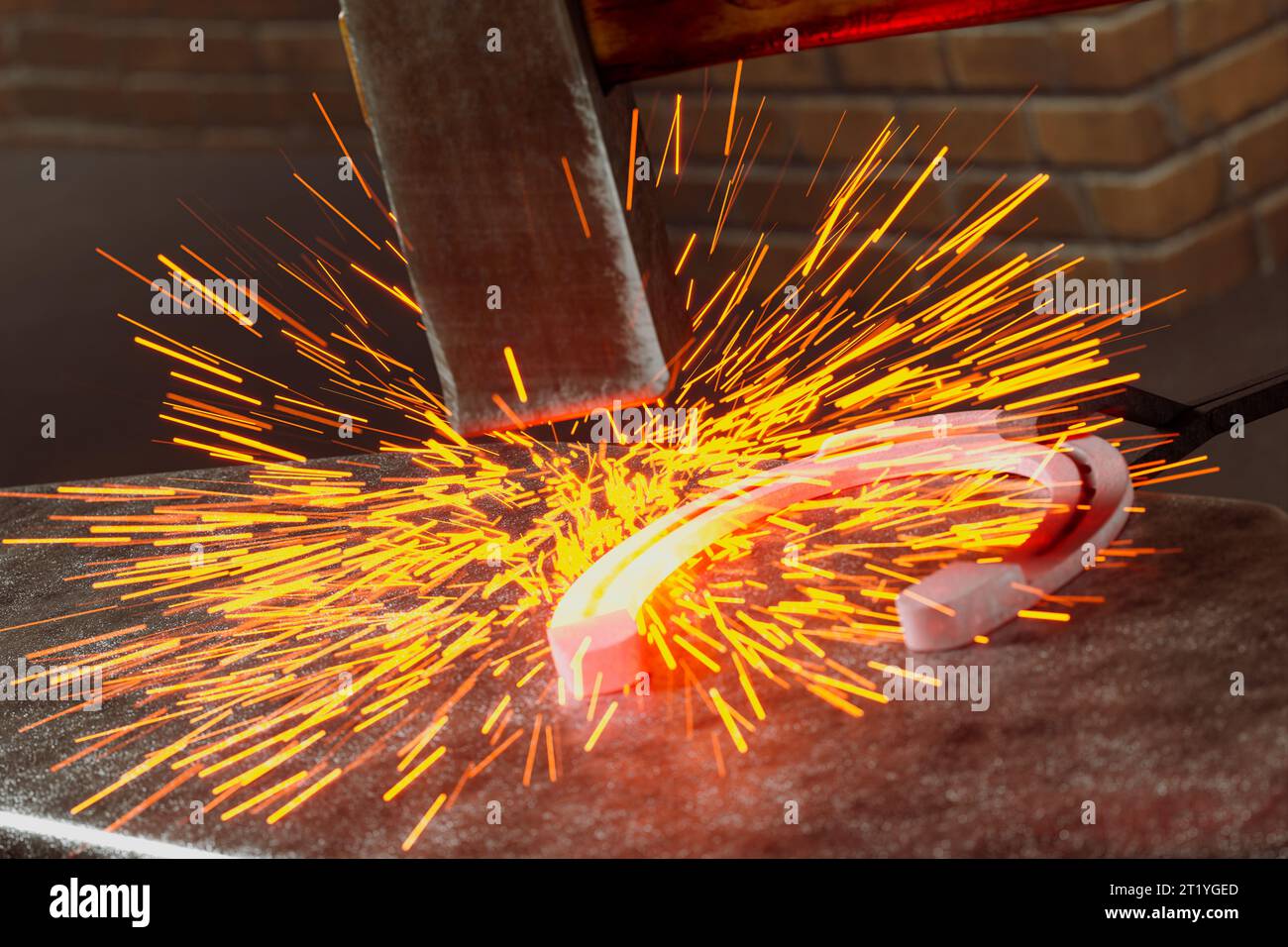 Traditional, ancient forge with an old anvil. Blacksmith with heavy ...