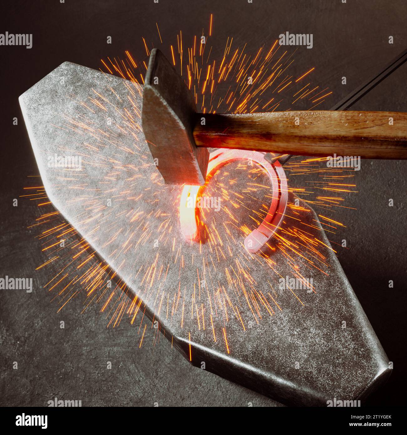 Traditional, ancient forge with an old anvil. Blacksmith with heavy ...