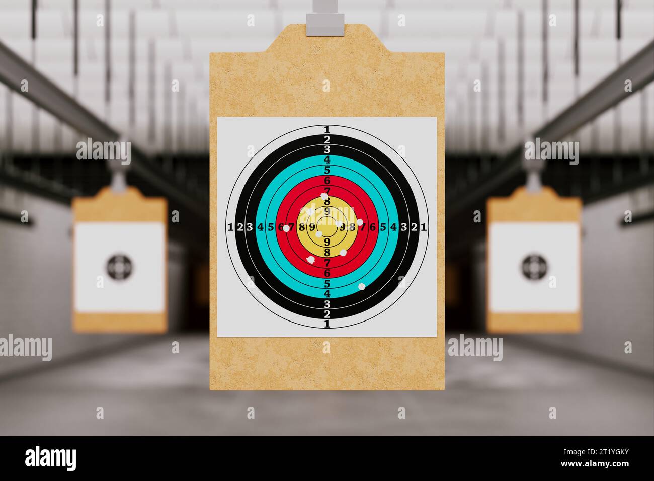 Shooting range with target riddling by bullets. Training practice or ...