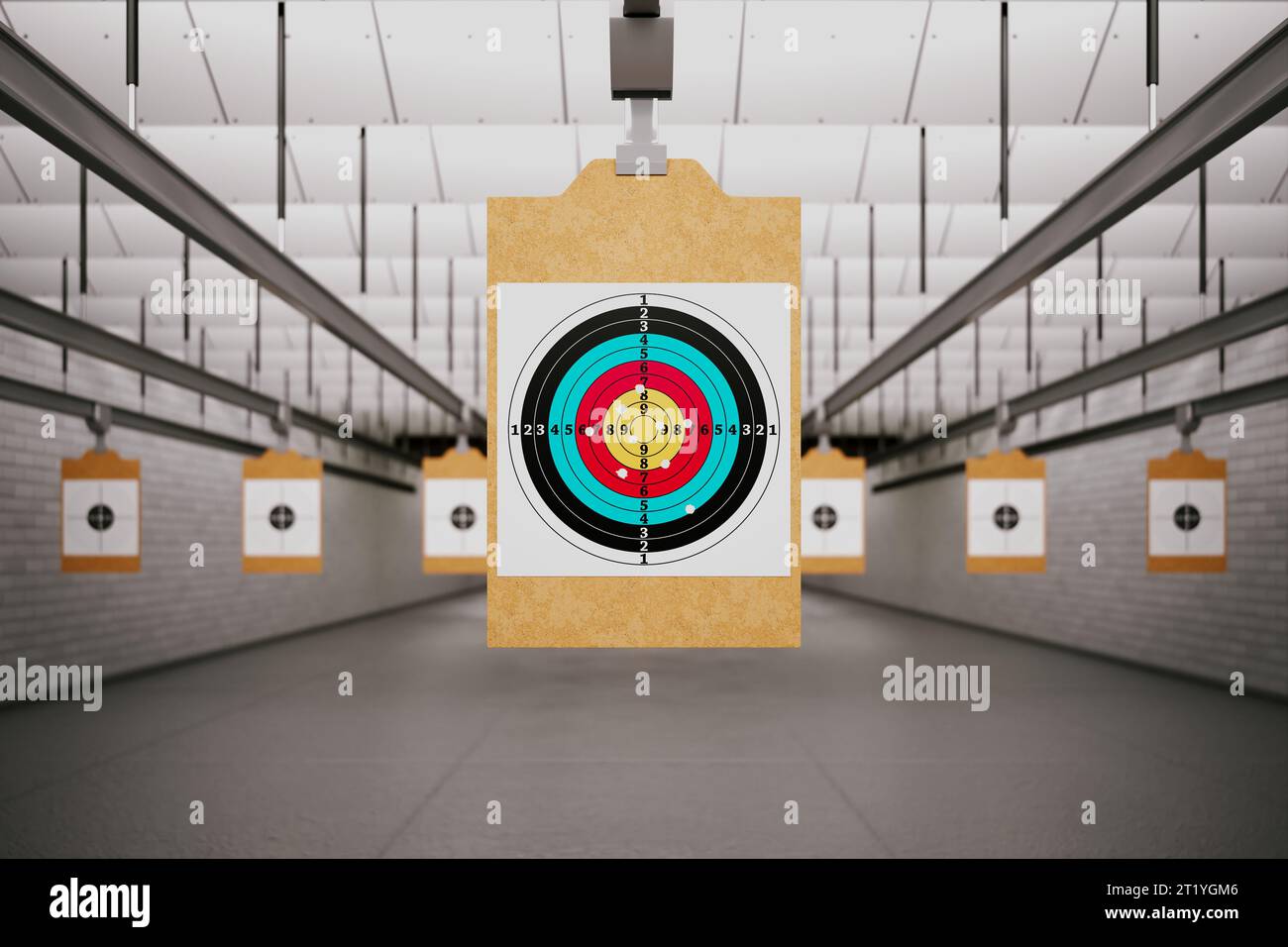 Shooting range with target riddling by bullets. Training practice or ...