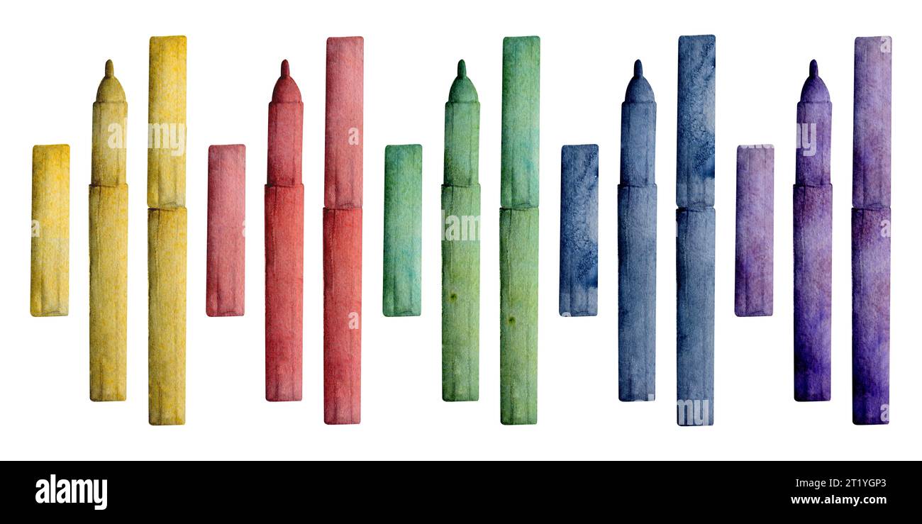 Watercolor hand drawn illustration, kids children painting materials ...