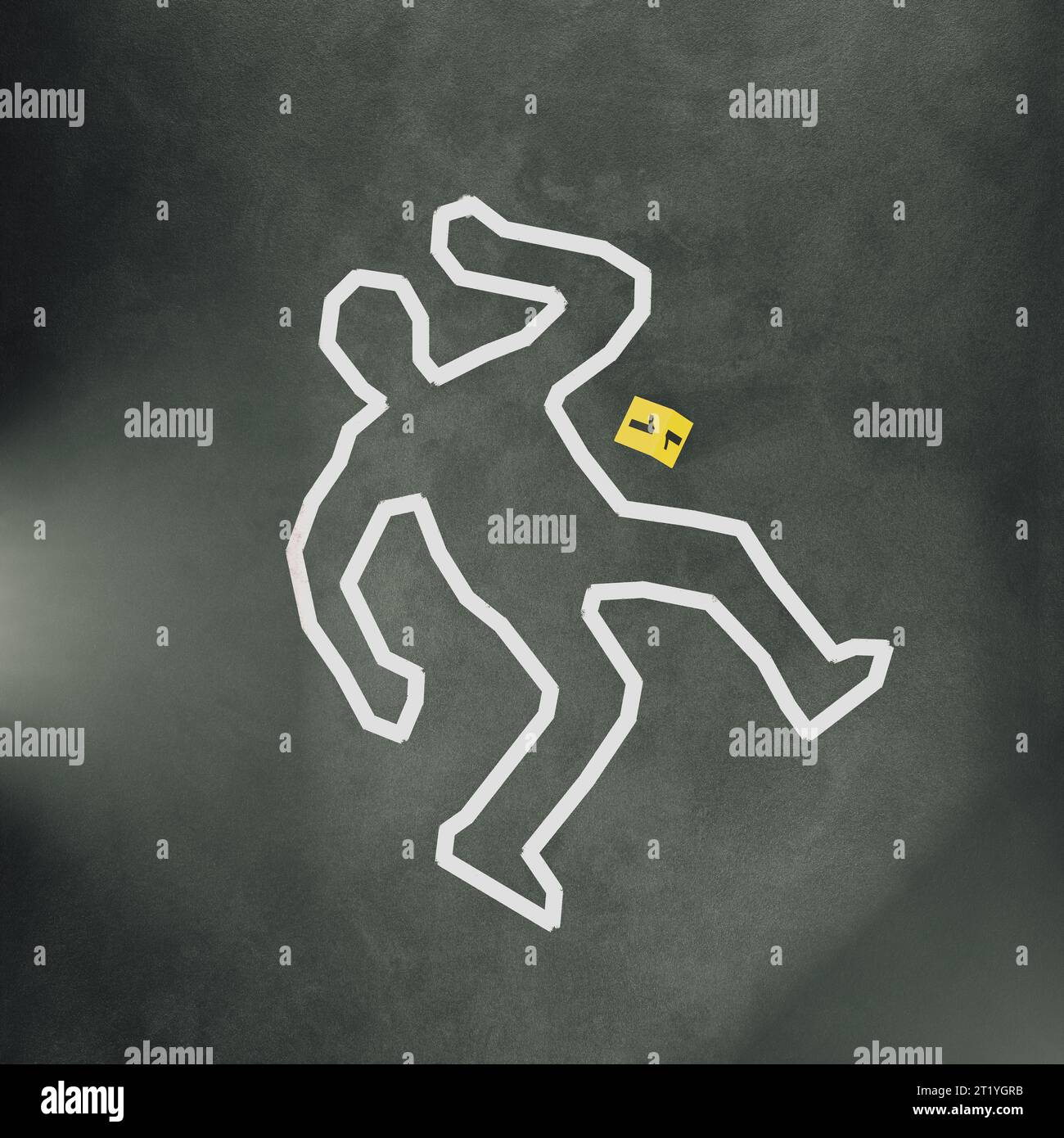 Crime Scene Investigation: Bloodied Body Outline with Hammer Evidence ...