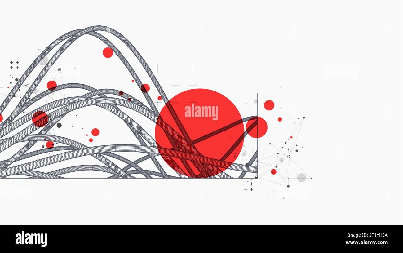 Vector abstract background with a wireframe dynamic pipes, line and particles Stock Vector Image ...