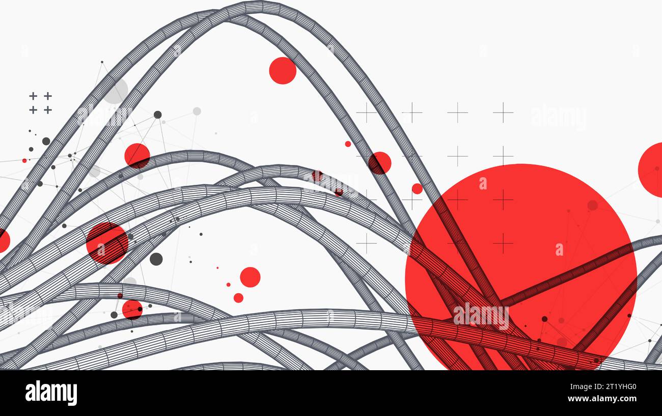Vector abstract background with a wireframe dynamic pipes, line and particles Stock Vector Image ...