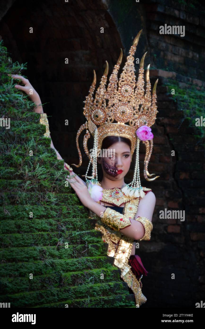 Ancient Lanna ghost in traditional costume the woman wearing typical ...