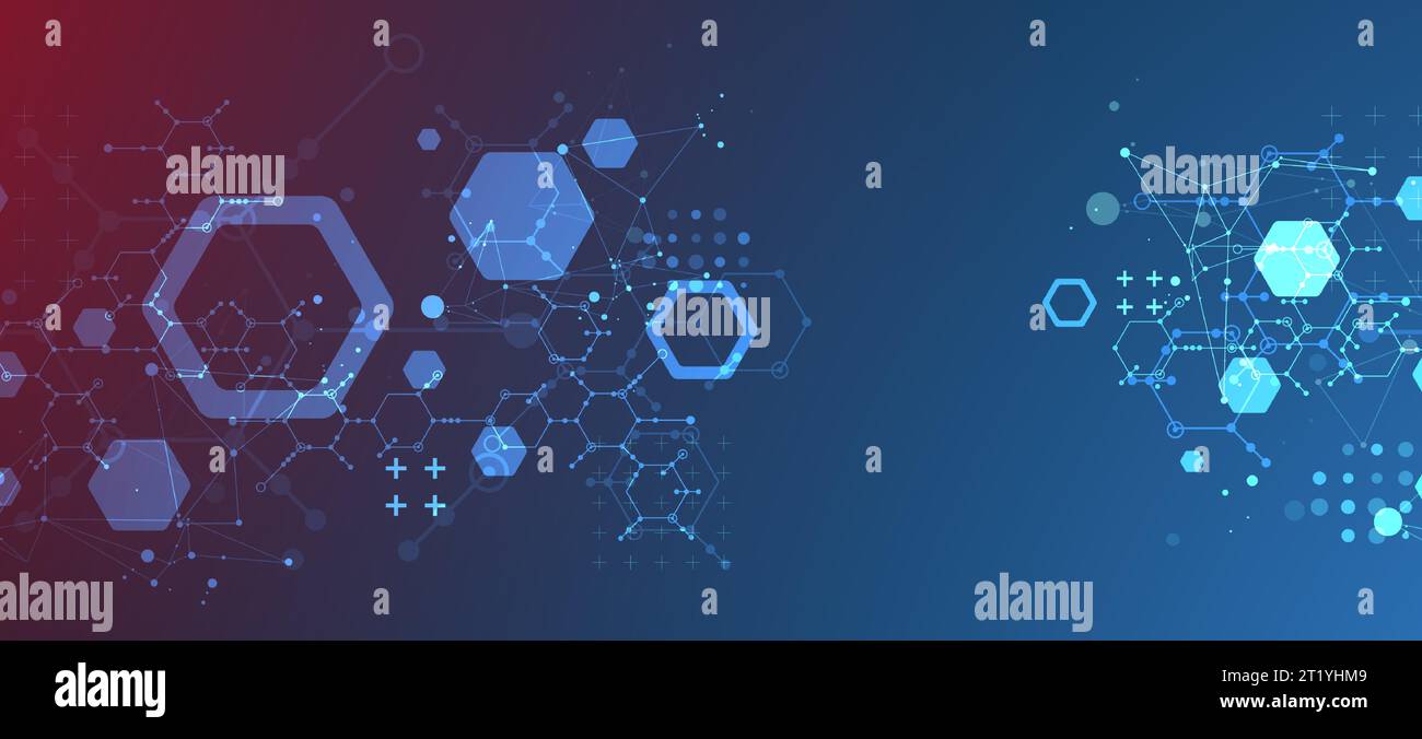 Modern neon science or technology abstract background using hexagonal ...