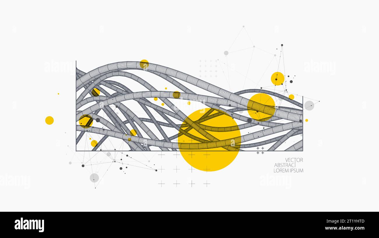 Vector abstract background with a wireframe dynamic pipes, line and particles Stock Vector Image ...