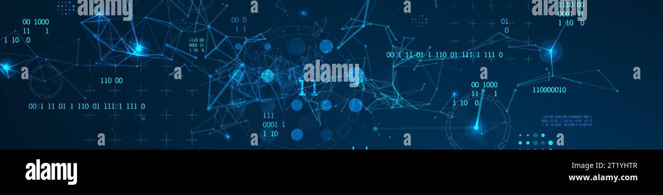 Technology background with plexus effect. Big data concept. Binary computer code. Vector ...