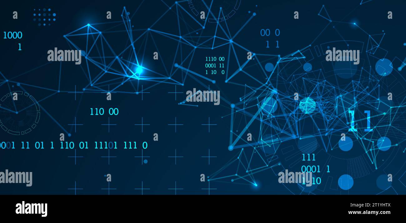 Technology Background With Plexus Effect Big Data Concept Binary Computer Code Vector