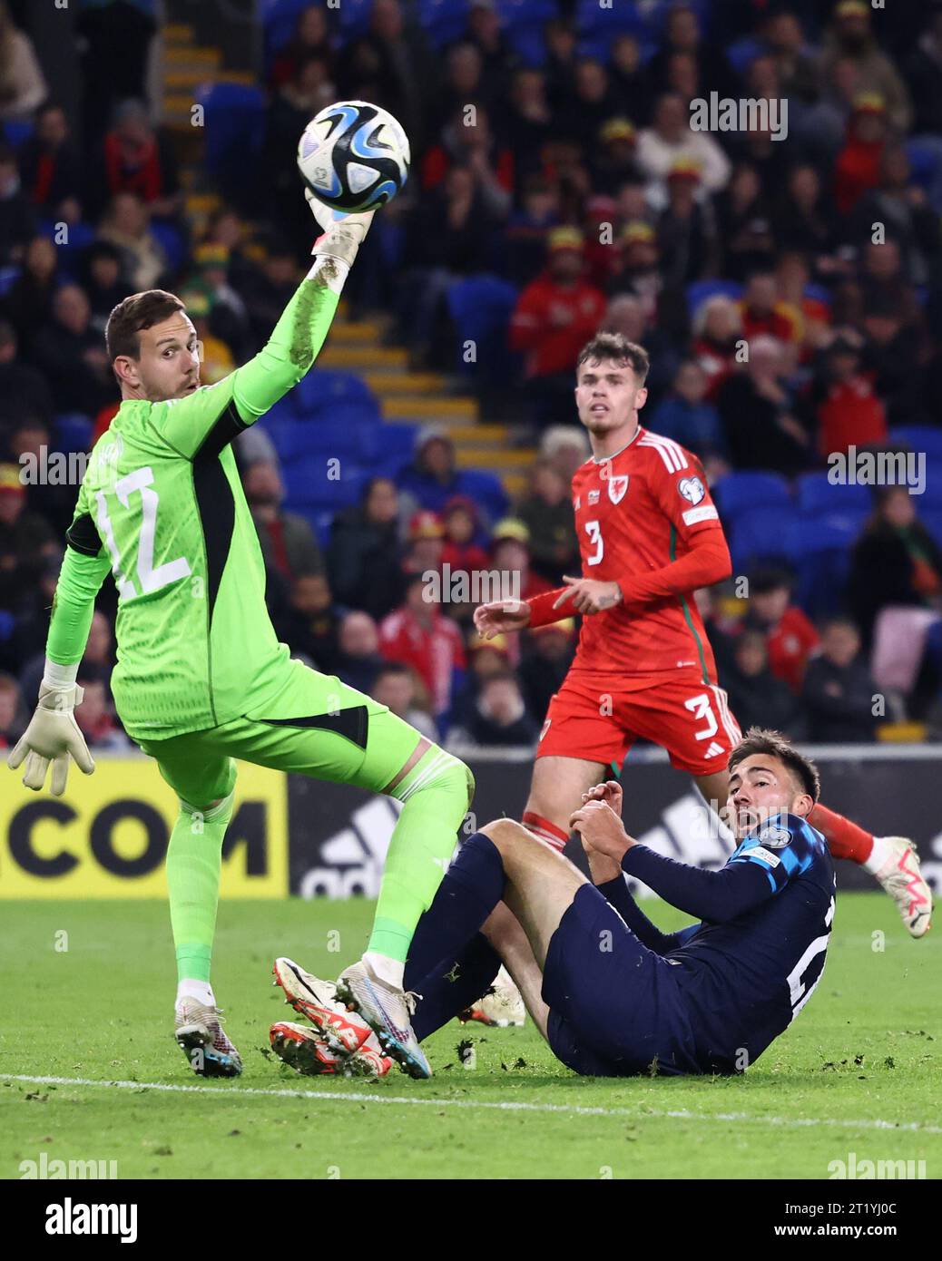 Cardiff, UK. 15th Oct, 2023. Dion Drena Beljo of Croatia (R) fails to ...