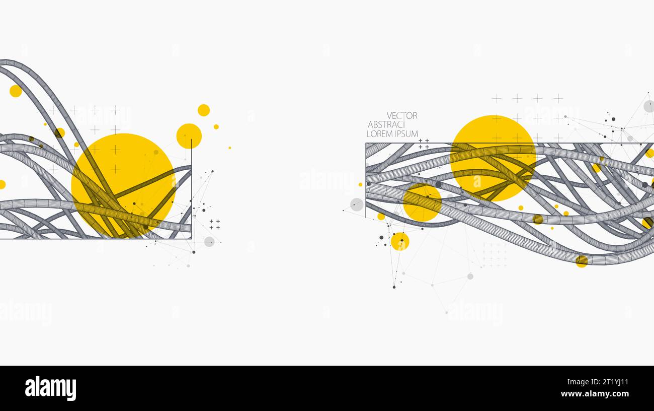 Vector abstract background with a wireframe dynamic pipes, line and particles Stock Vector Image ...