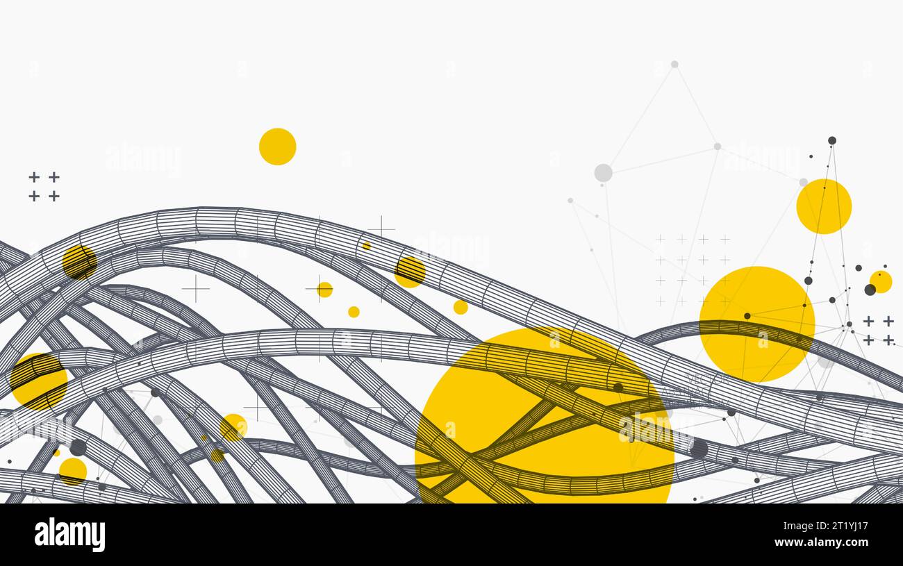 Vector abstract background with a wireframe dynamic pipes, line and particles Stock Vector Image ...