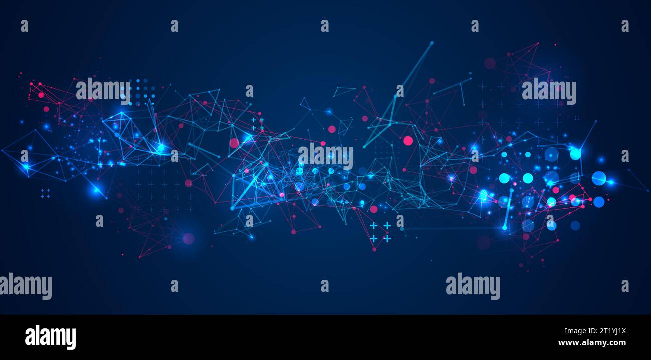 Abstract polygonal vector background with connecting dots and lines. Plexus effect digital data ...