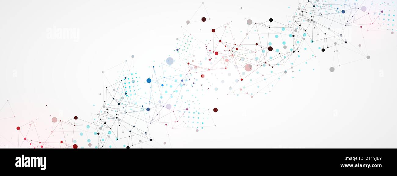 Template for science and technology presentation. Circles are connected by lines. Plexus style ...