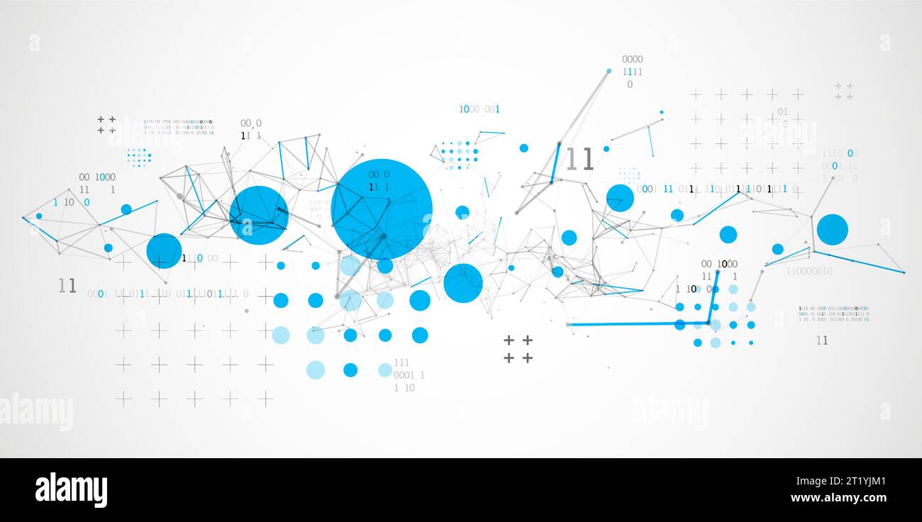 Technology background with plexus effect. Big data concept. Binary computer code. Vector ...