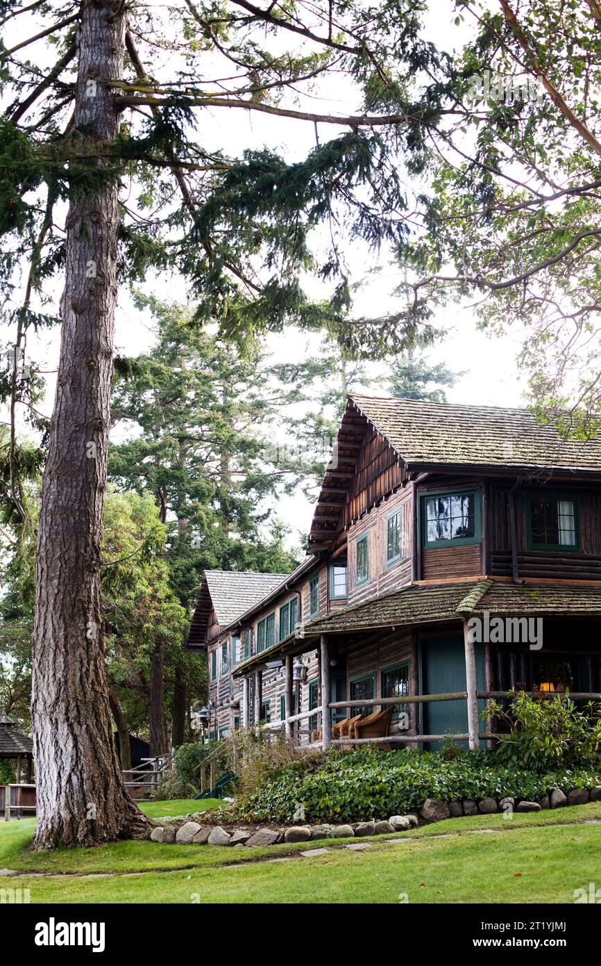 An old inn sits beneath tall trees Stock Photo - Alamy