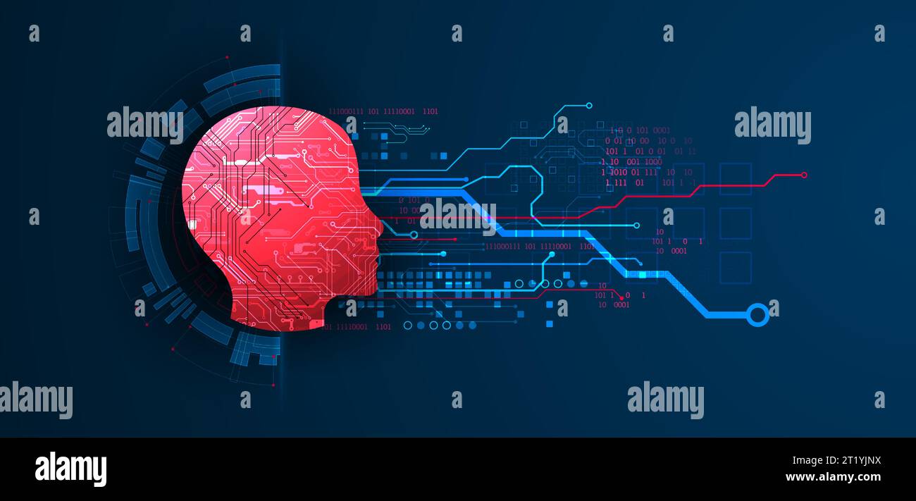 Abstract background on the theme of artificial intelligence. Red head ...