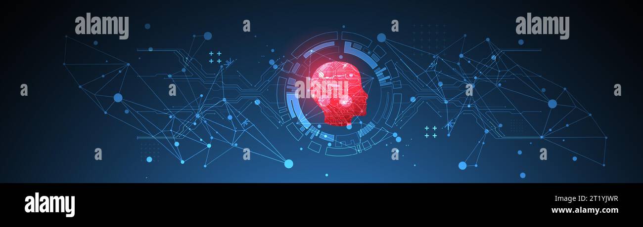 Abstract background on the theme of artificial intelligence. Red head ...