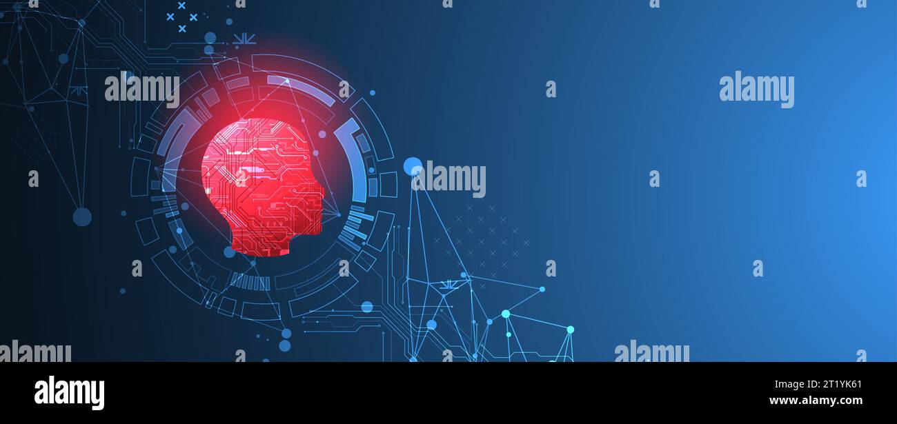 Abstract background on the theme of artificial intelligence. Red head ...