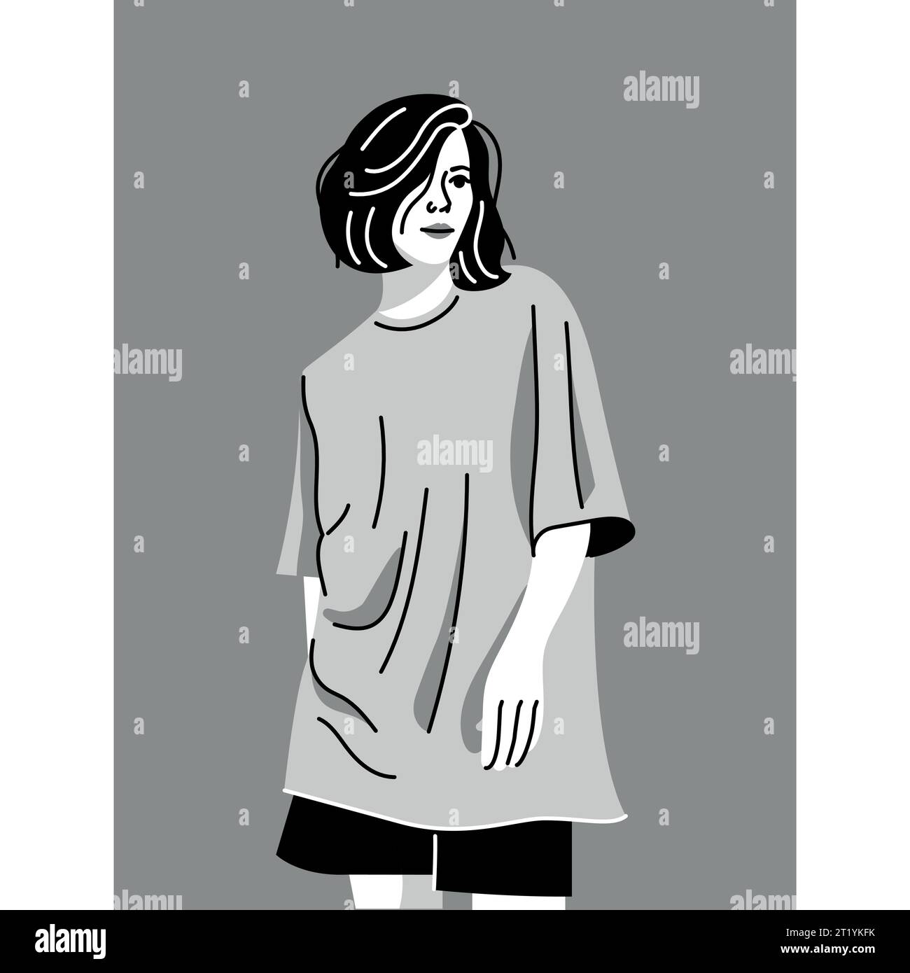 Stylish young woman dressed in oversize clothes color concept ...