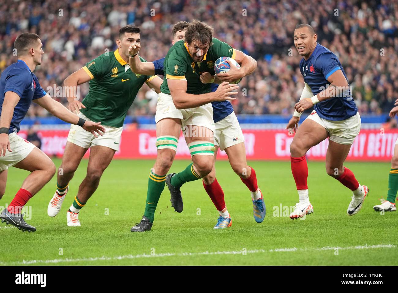South Africa's Eben Etzebeth runs for scoring their team fourth try ...