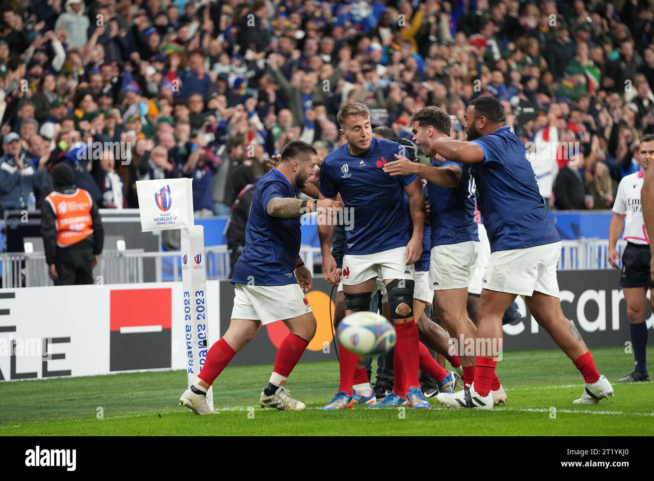 France players celebrate scoring their first try by Cyril Baille during ...