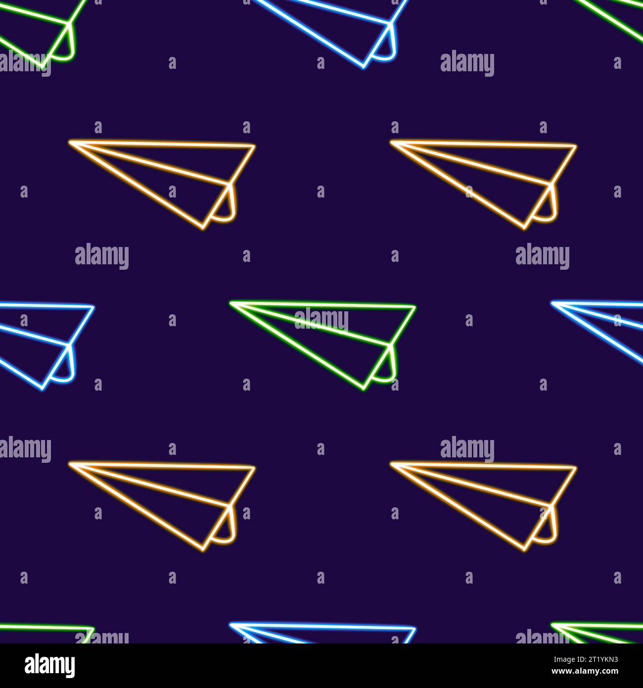 Seamless Neon Paper Airplane Pattern, Luminous Message Symbols. glowing ...