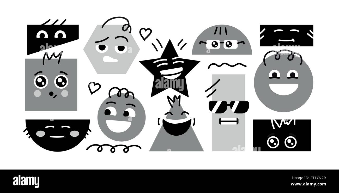 Geometric abstract faces with different emotions. Characters color ...