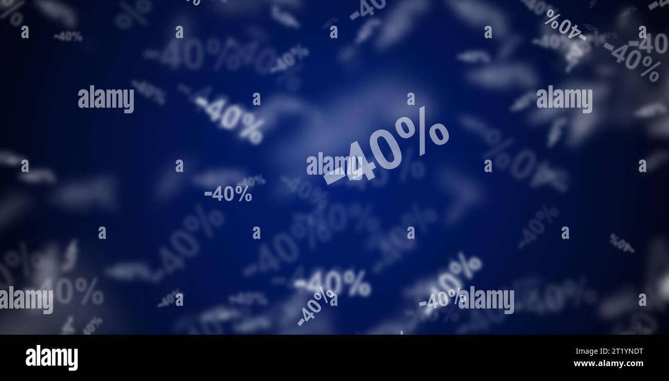 Flying -40% discount symbols over dark blue background Stock Photo - Alamy
