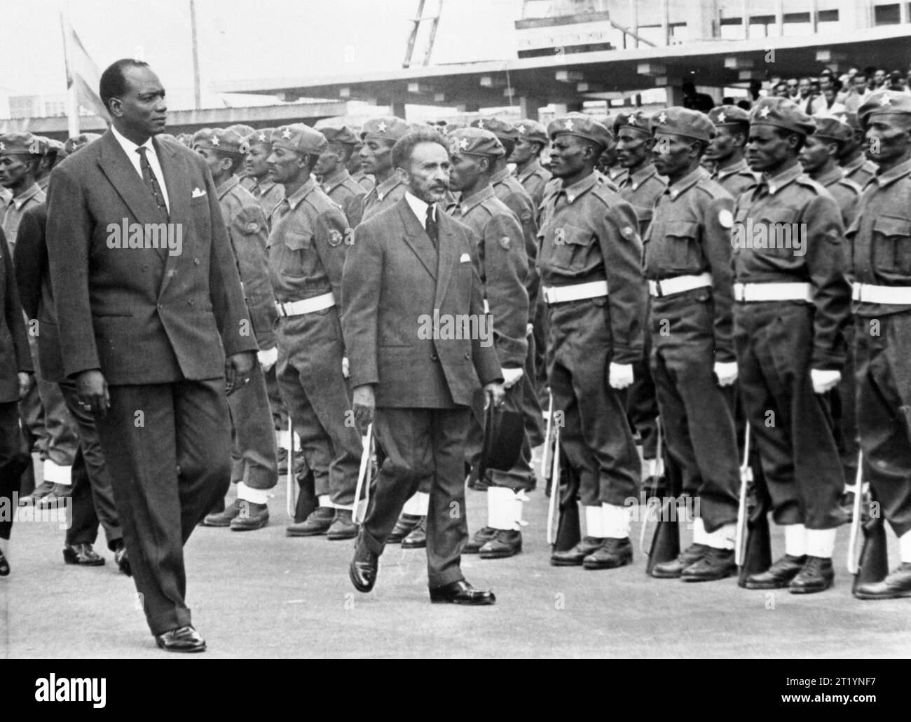 President Modibo Keita of Mali, left, inspects a guard of honor with ...