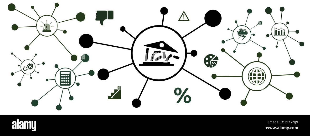 Concept of economic collapse with connected icons Stock Photo - Alamy