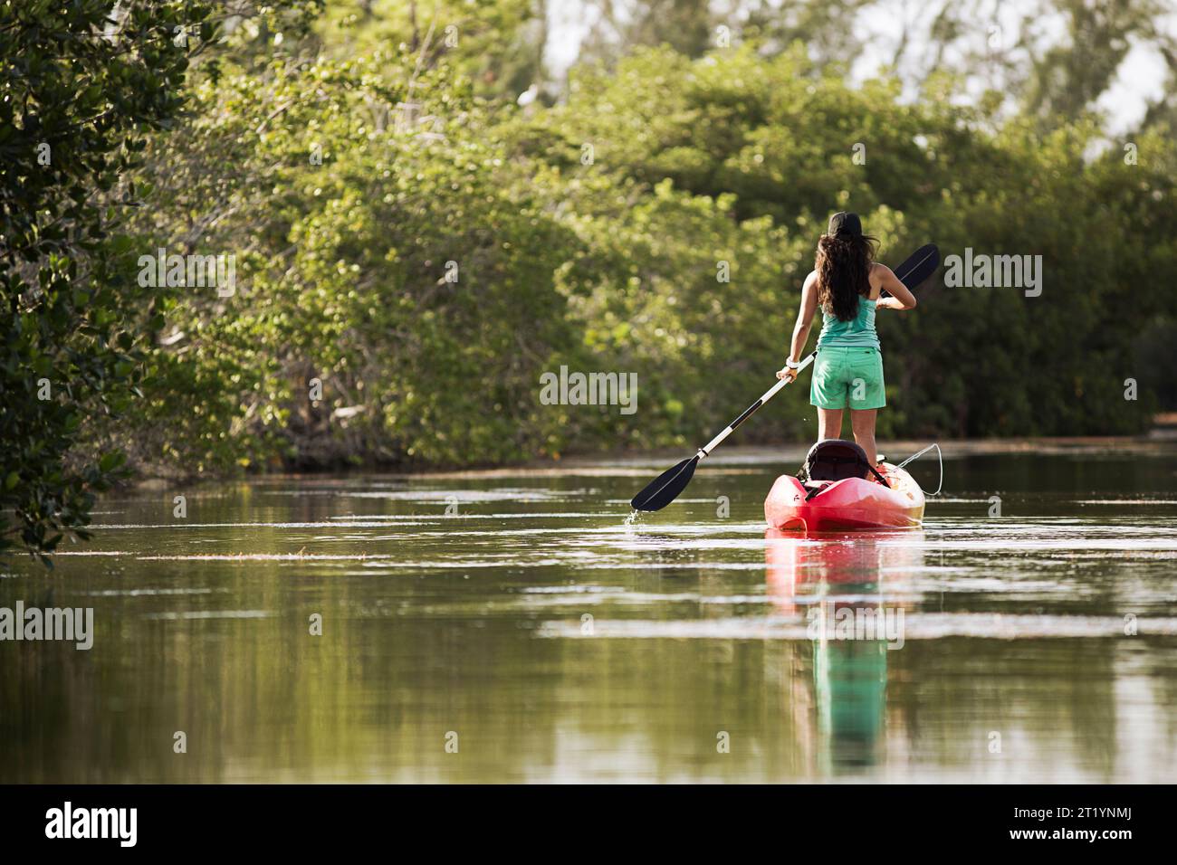 Rear view of woman kayaking Stock Photo - Alamy