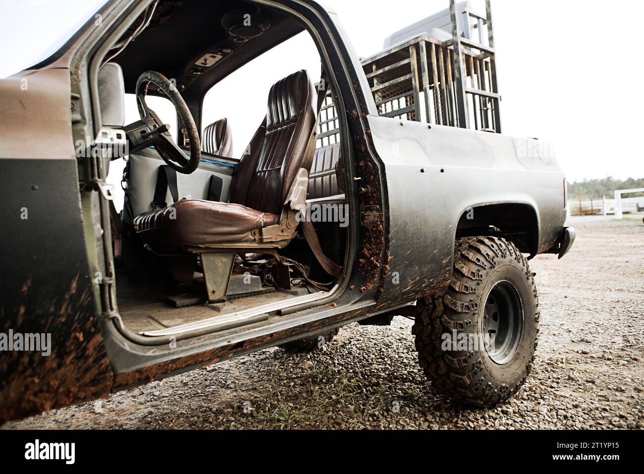 Muddy hunting vehicle, Bear Creek Reserve, Georgia, USA Stock Photo - Alamy