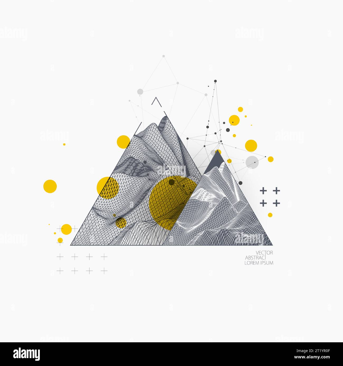 Scientific and technical image of the mountains. Abstract wireframe ...