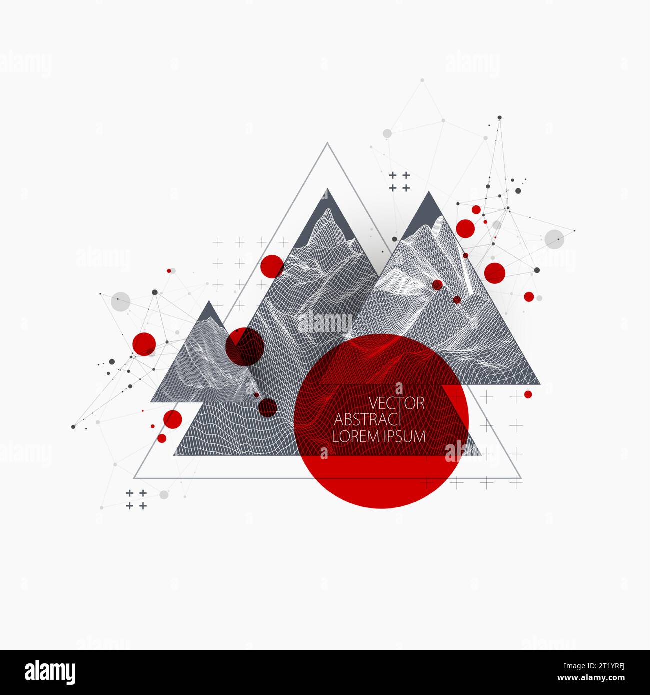Scientific and technical image of the mountains. Abstract wireframe ...