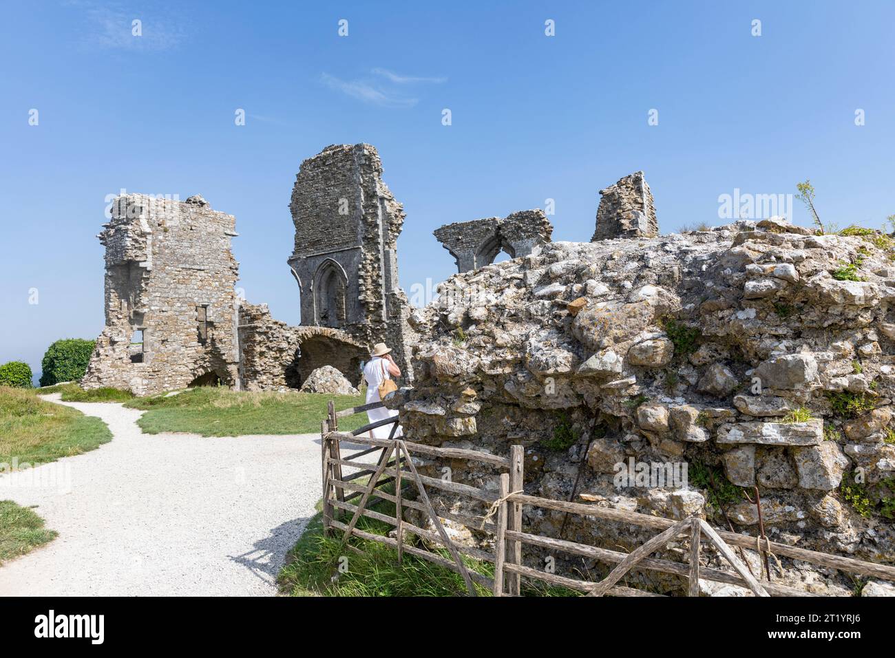 Corfe Castle stone ruins on the Isle of Purbeck in Dorset, an 11th ...