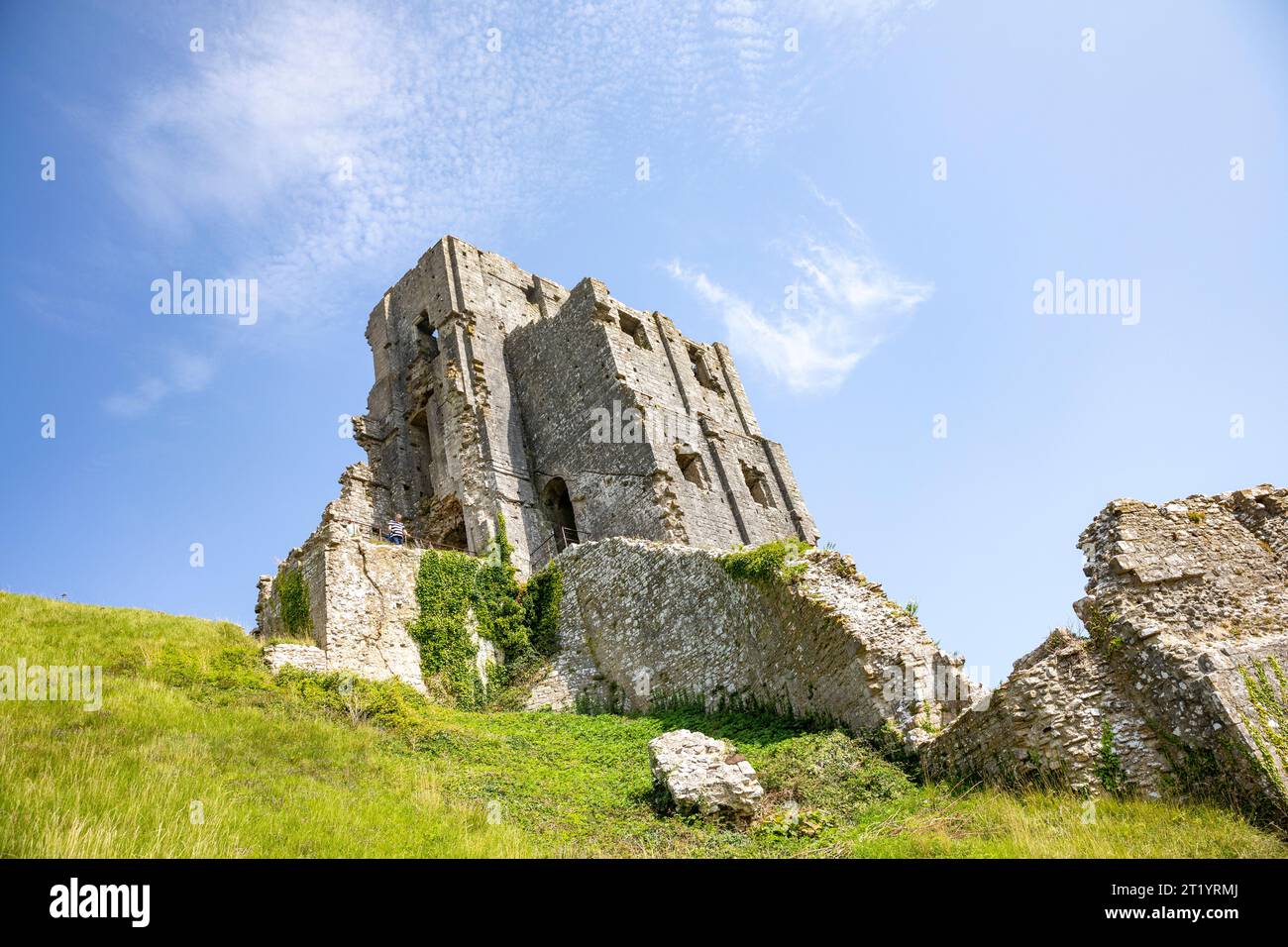 Corfe Castle stone ruins on the Isle of Purbeck in Dorset, an 11th ...