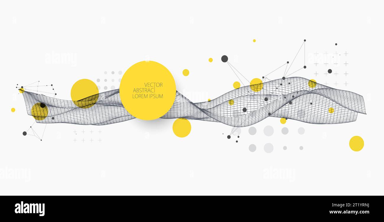 Wireframe wave. Trendy fluid cover design with plexus effect. Technology background Stock Vector ...