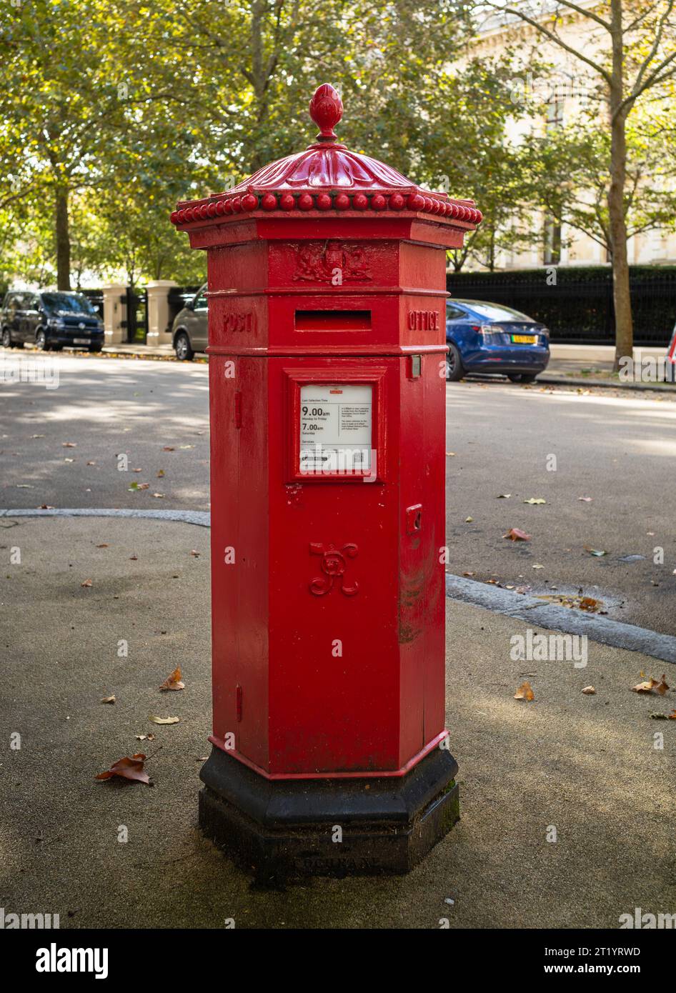 A hexagonal Victorian-era red post box known as a "Penfold" first ...