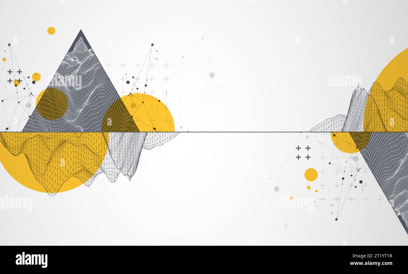 Scientific and technical image of the mountains. Abstract wireframe ...