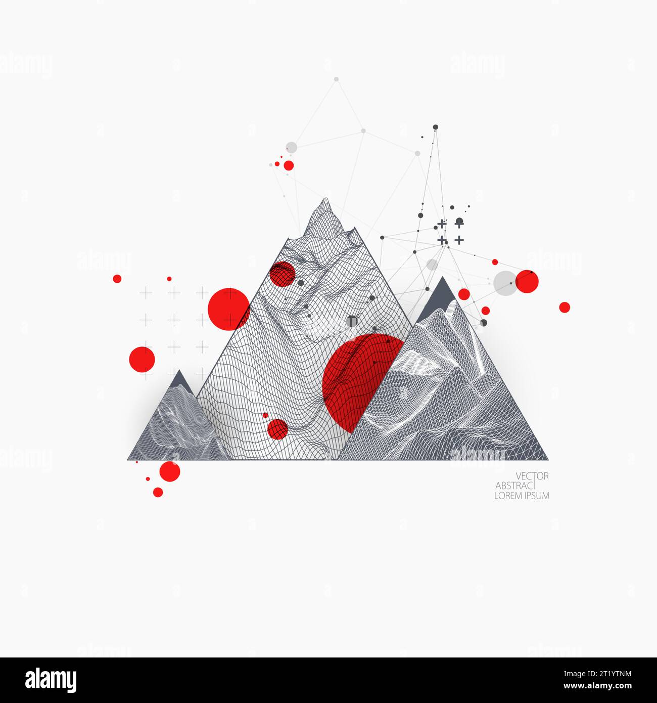 Scientific and technical image of the mountains. Abstract wireframe ...