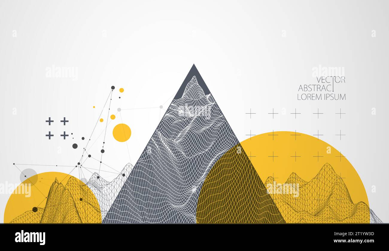 Scientific and technical image of the mountains. Abstract wireframe surface background inside a ...