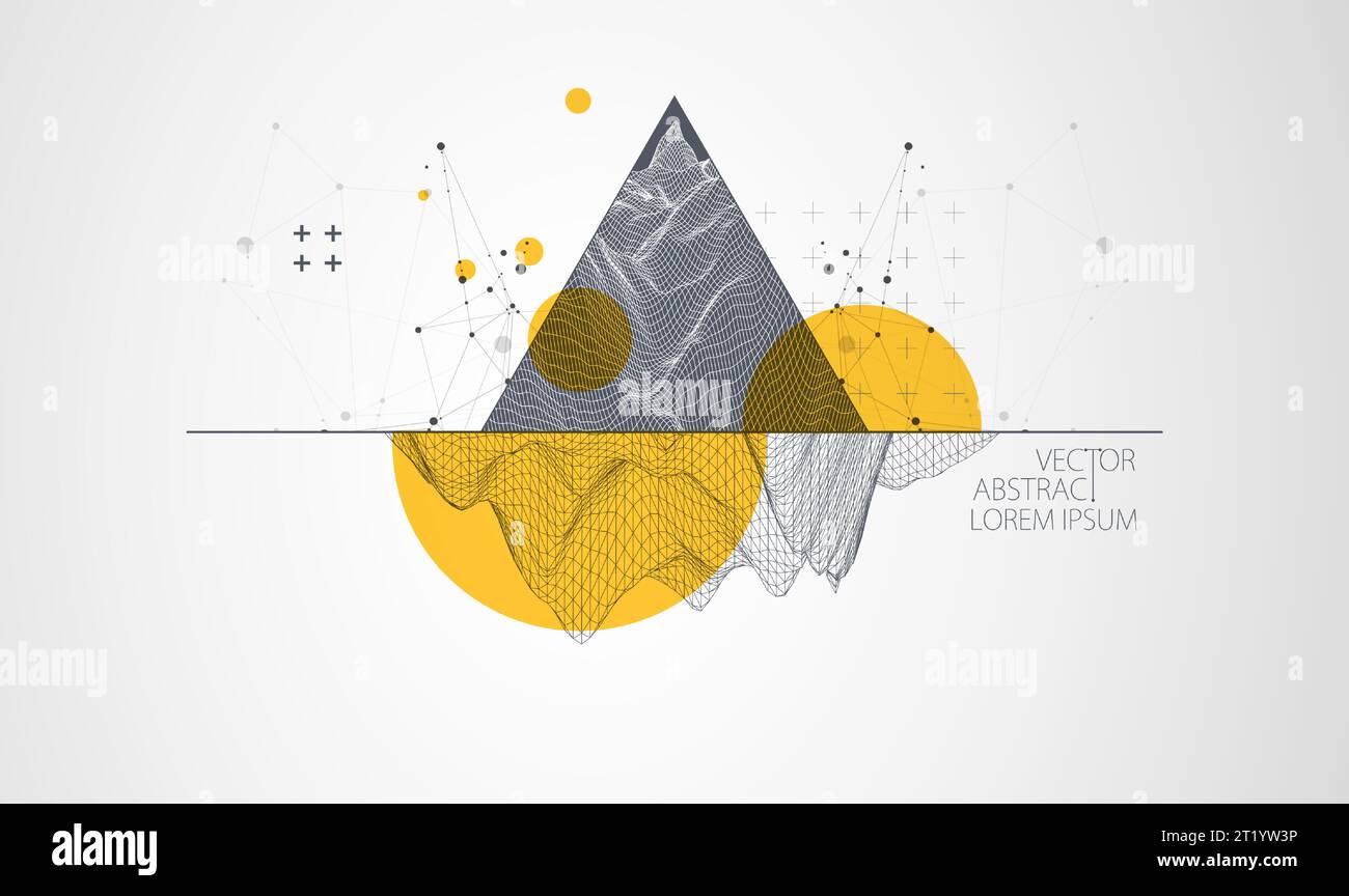 Scientific and technical image of the mountains. Abstract wireframe ...