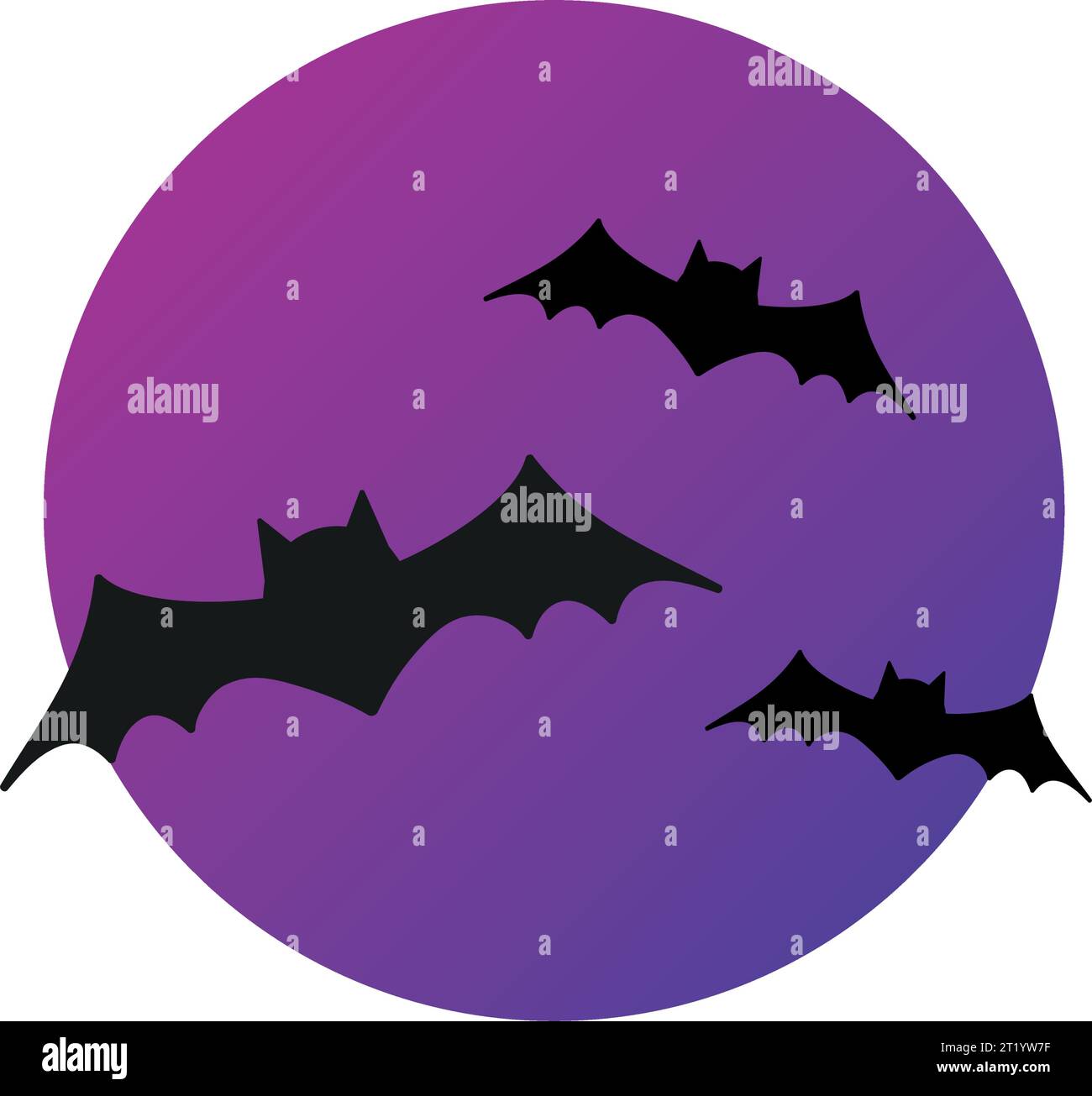 Halloween bats vector illustration. Cute vampires on round purple gradient, spooky background ...