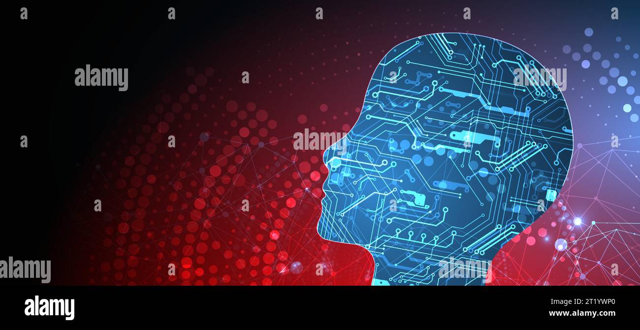 Abstract background on the theme of artificial intelligence. Head shape ...