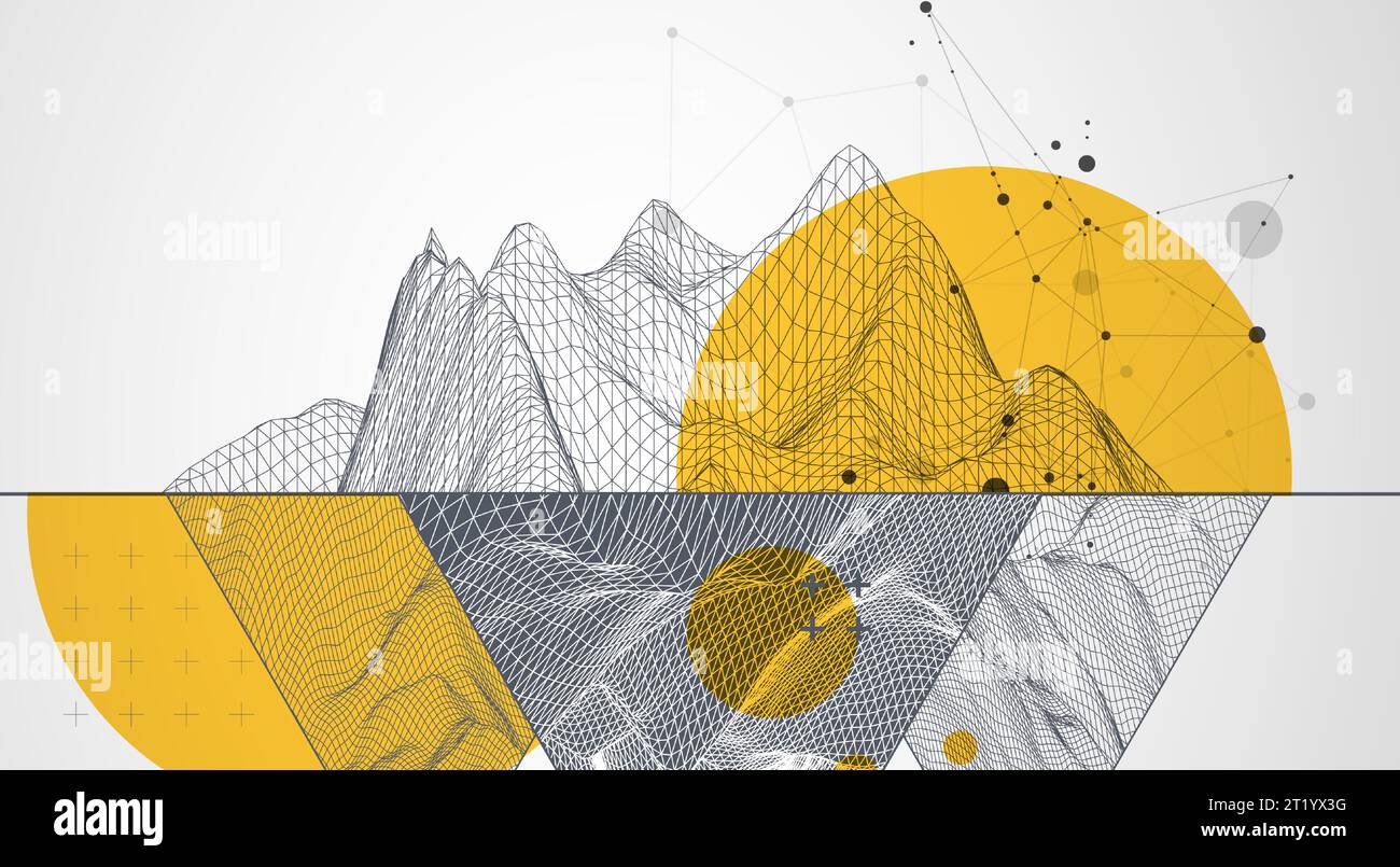 Scientific and technical image of the mountains. Abstract wireframe ...
