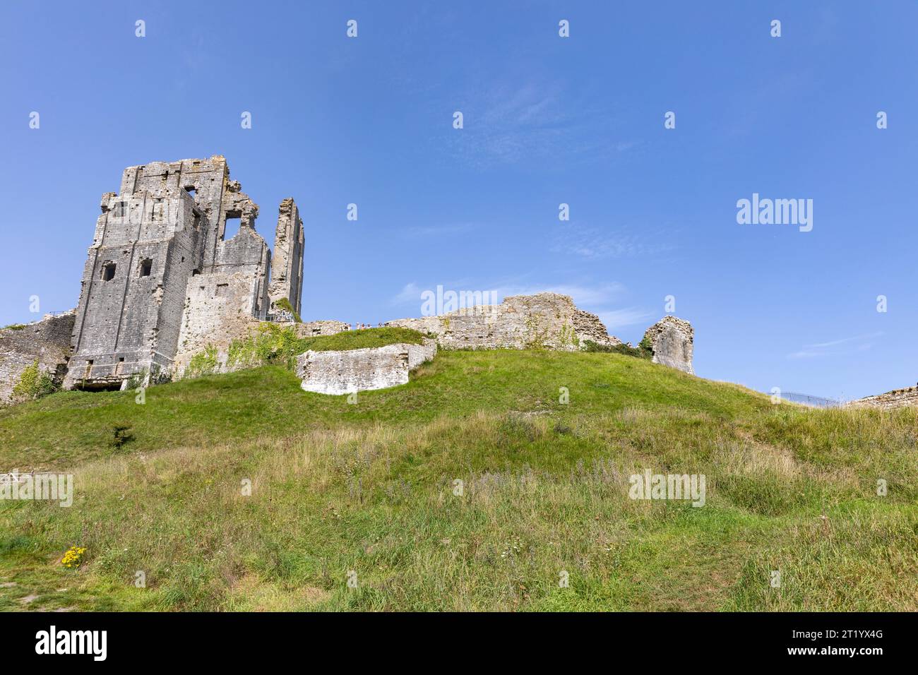 Corfe Castle stone ruins on the Isle of Purbeck in Dorset, an 11th ...