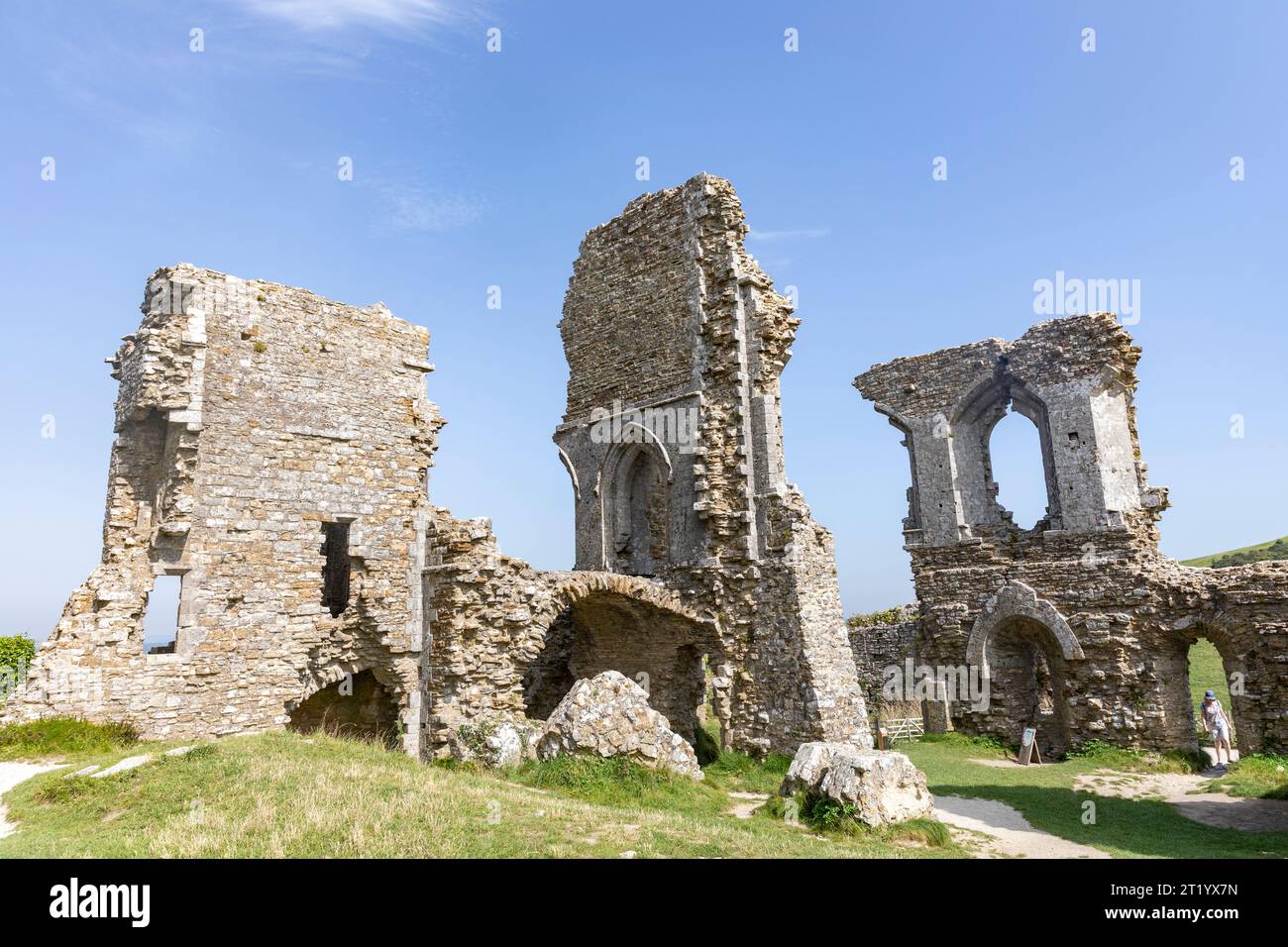 Corfe Castle stone ruins on the Isle of Purbeck in Dorset, an 11th ...